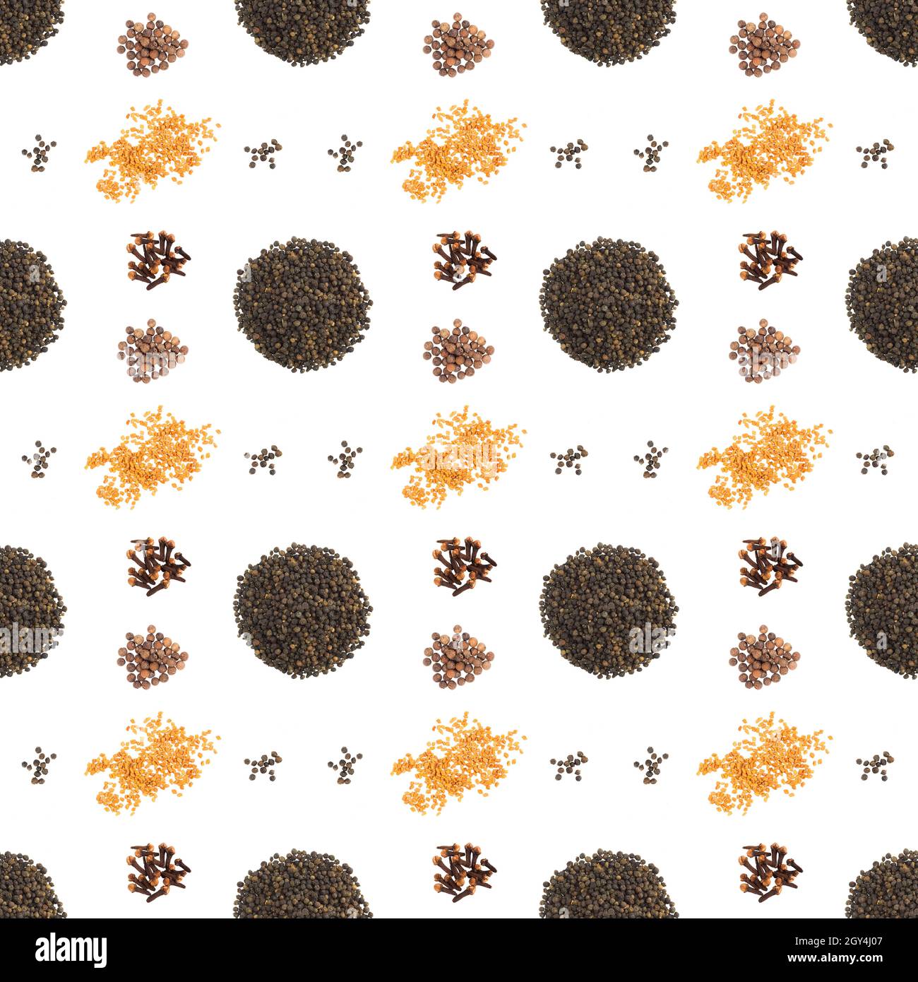 Seamless spice pattern with heaps of black pepper, fenugreek, cloves ...
