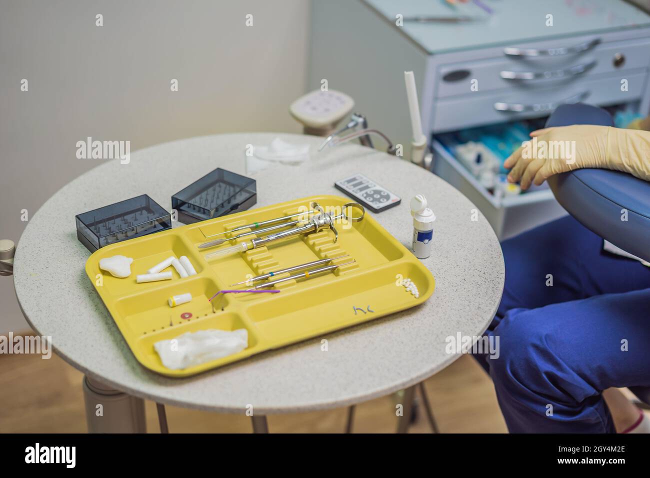 Equipment and dental instruments in dentist's office. Tools close-up ...