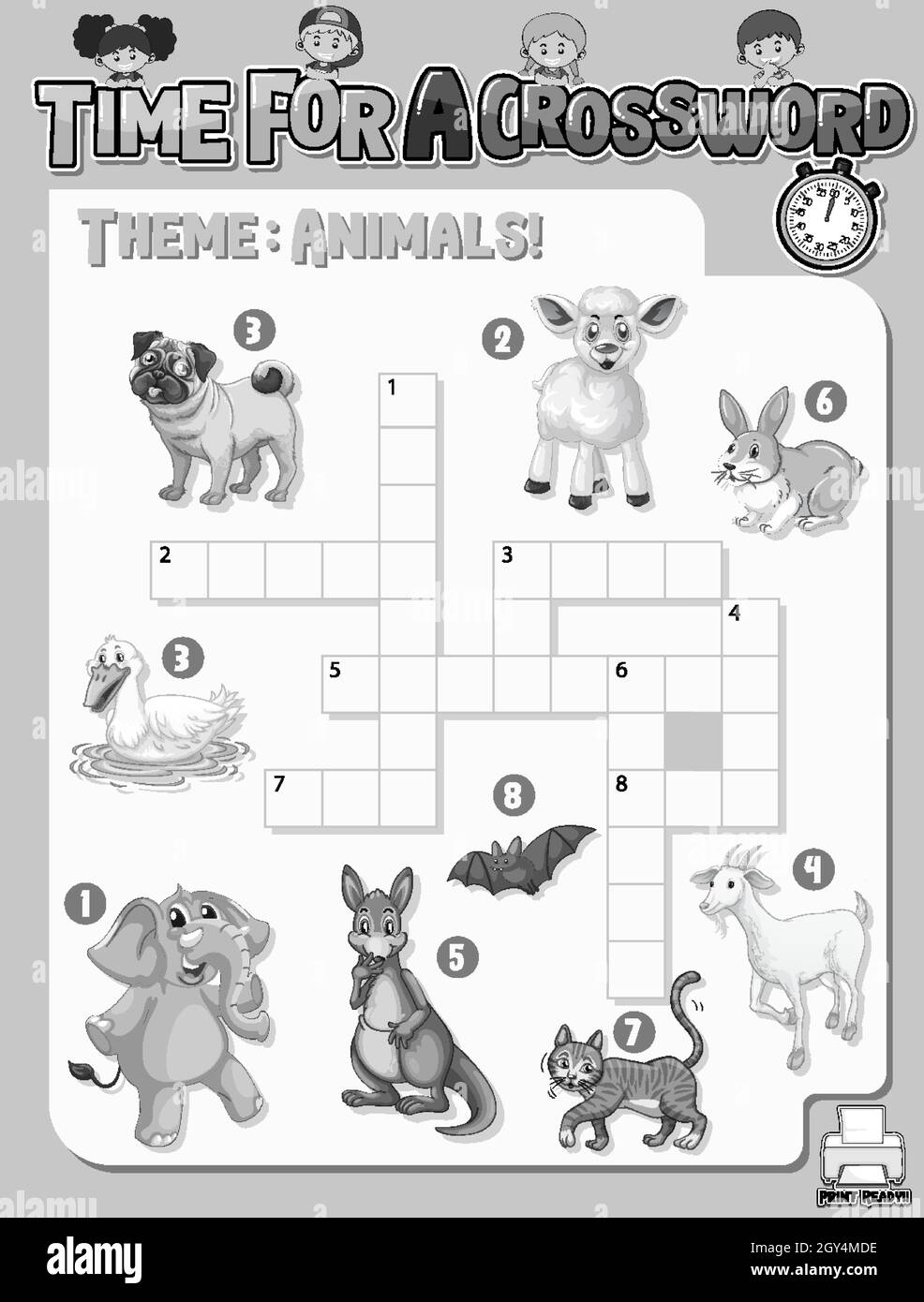 Crossword puzzle game template about animals illustration Stock Vector ...
