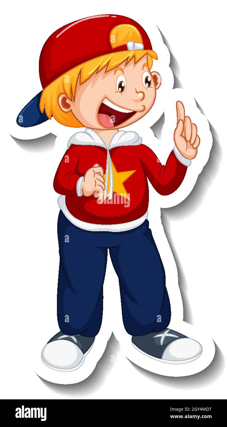 Sticker template with a boy cartoon character isolated illustration ...