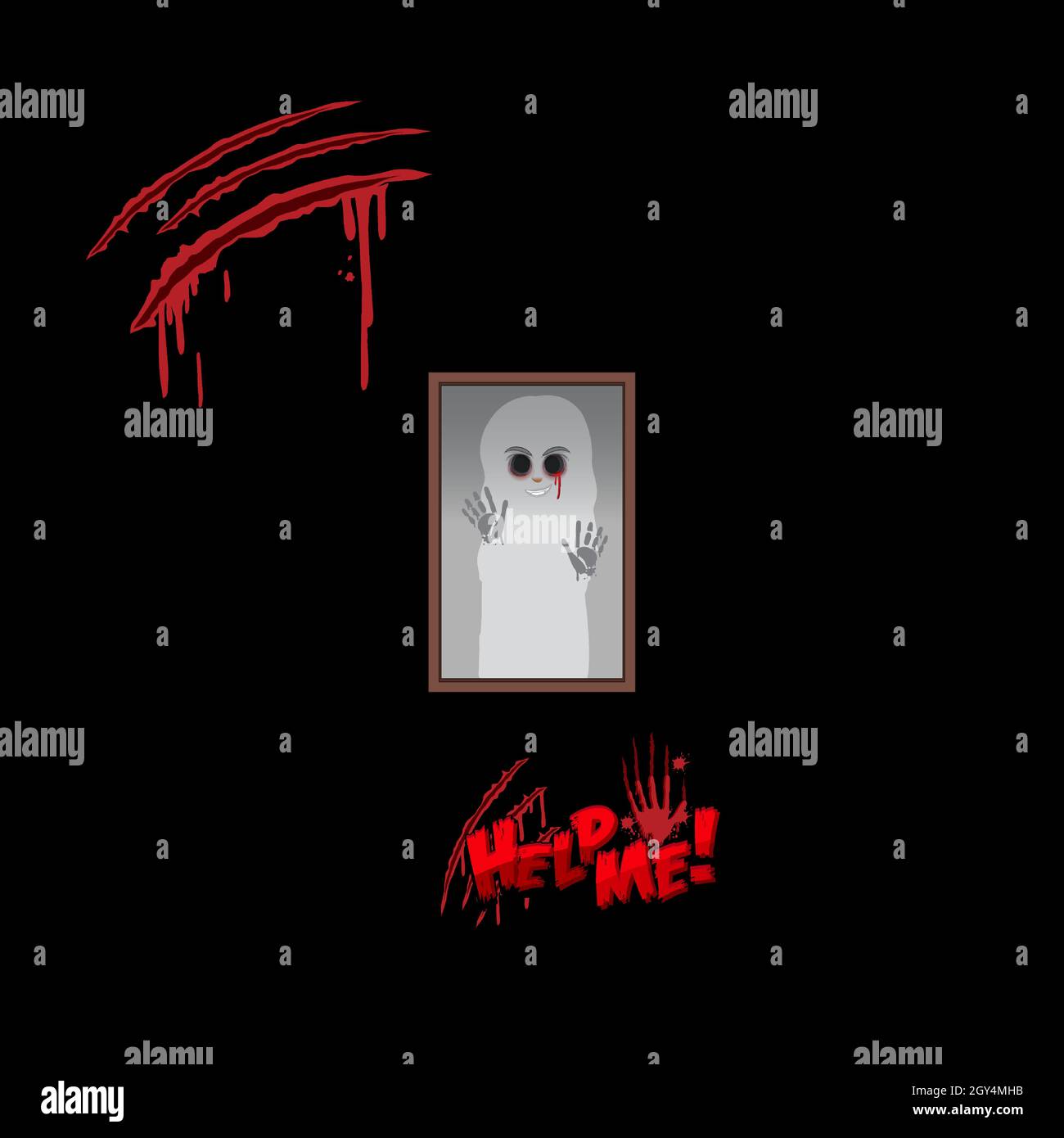 Help me font with bloody scatch and ghost photo illustration Stock ...