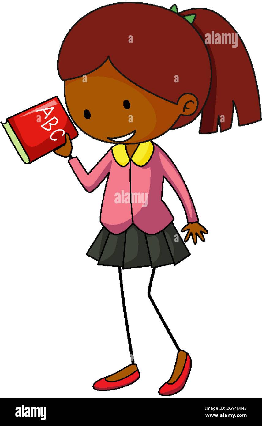 Cute girl holding book doodle cartoon character illustration Stock ...