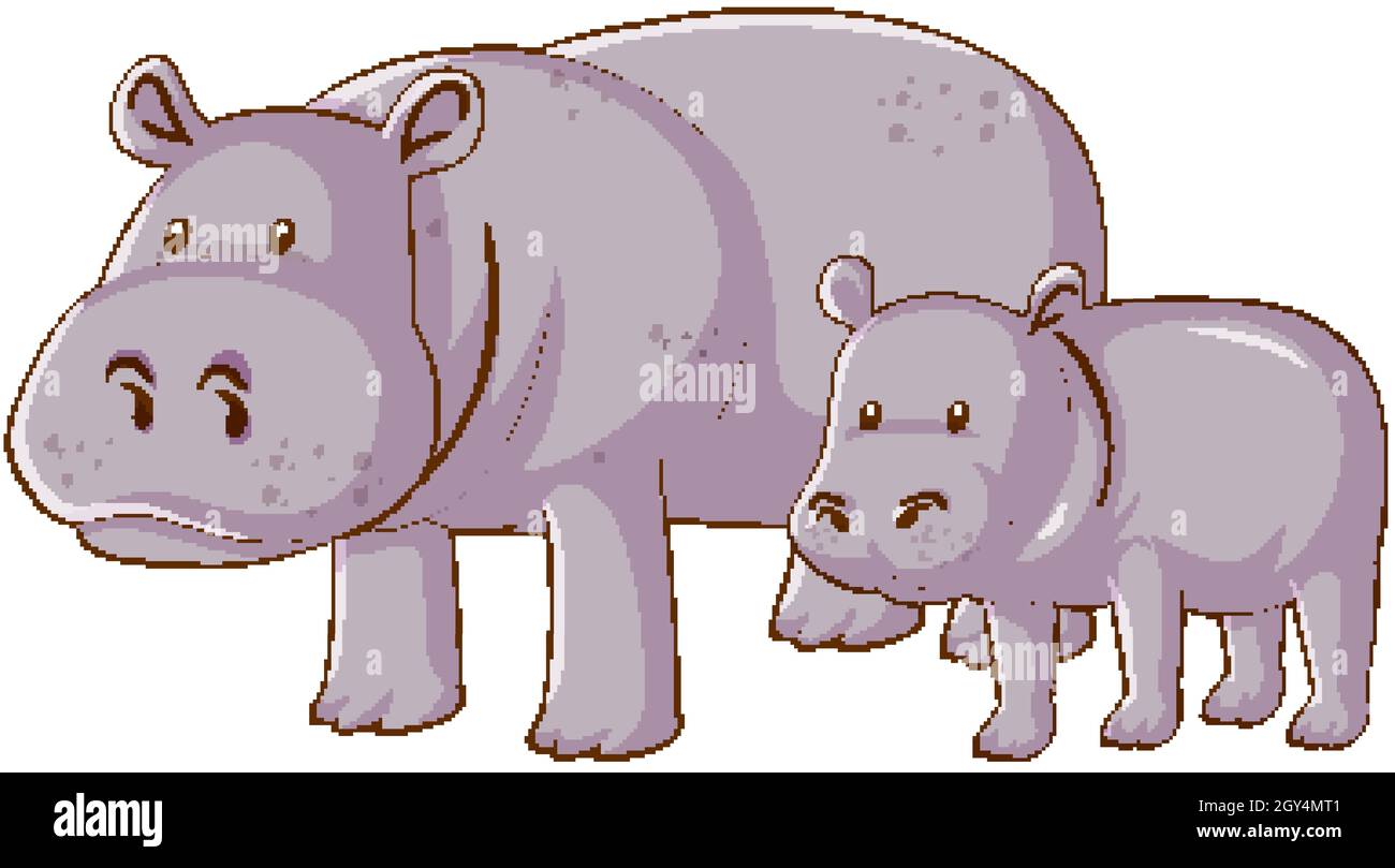 Mother and baby hippopotamus cartoon on white background illustration ...