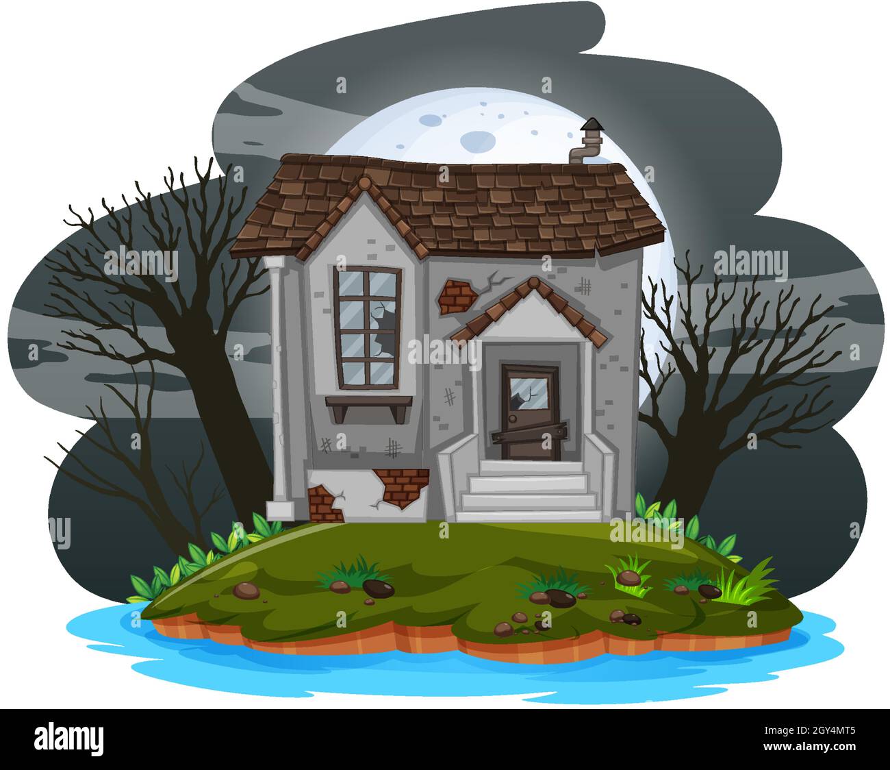 Abandoned house at night illustration Stock Vector Image & Art - Alamy