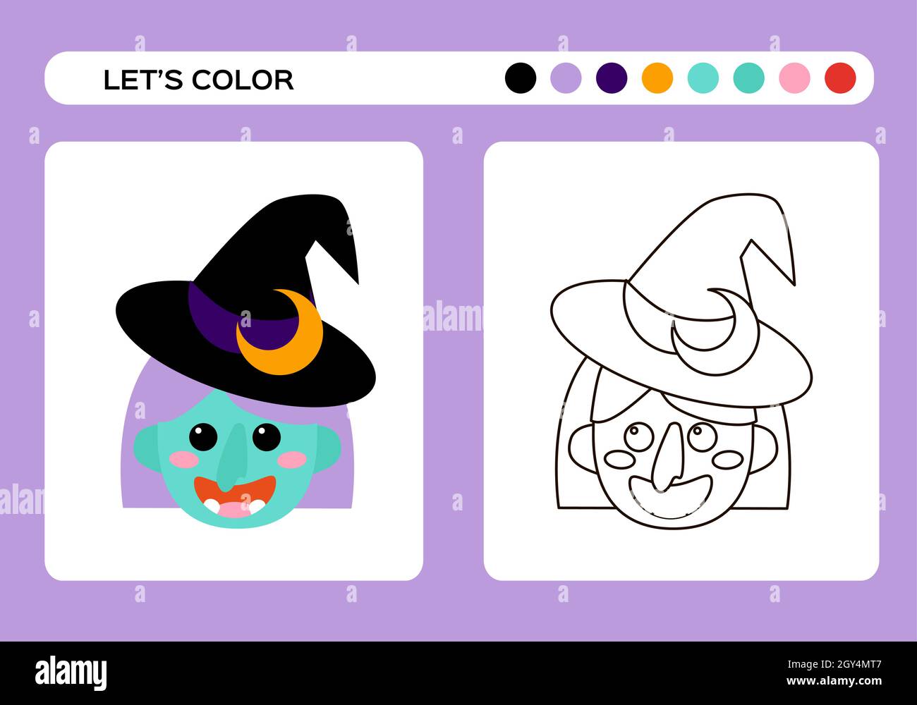 Cartoon Witch Color Book. Coloring education for kids. Happy Halloween ...