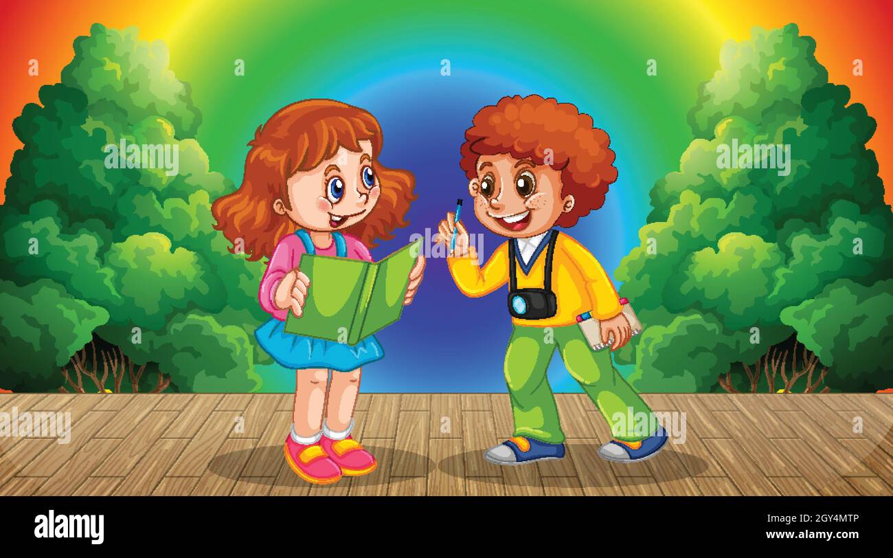 Children cartoon character on rainbow gradient background illustration ...
