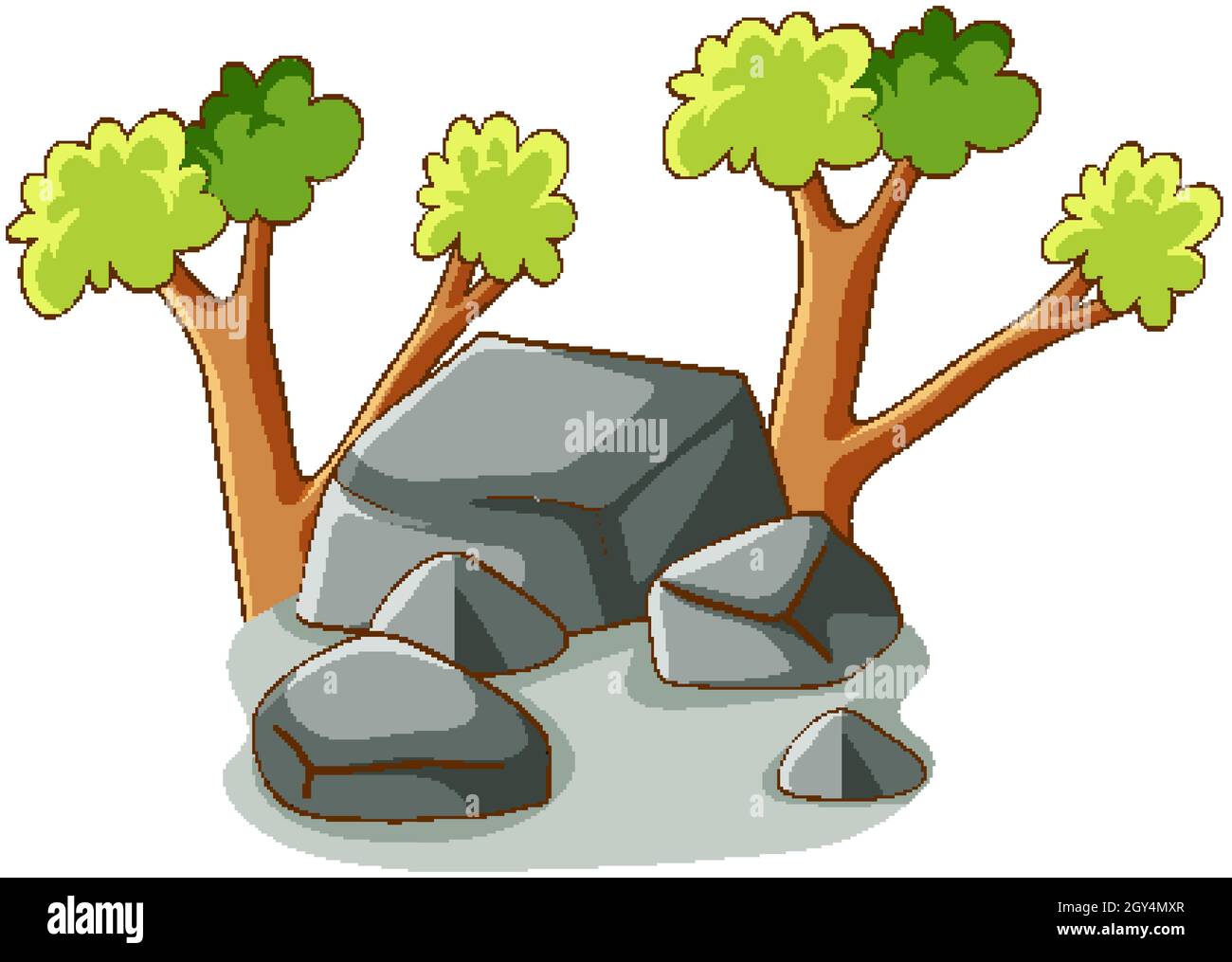 Branches of tree with stones in cartoon style illustration Stock Vector ...