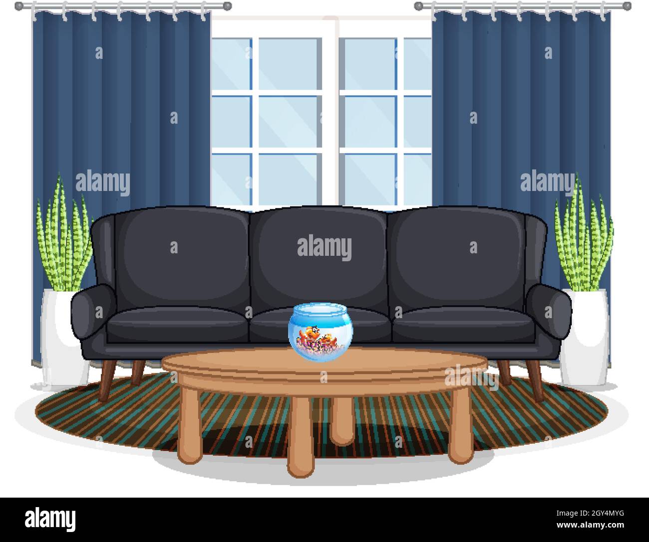 Living room furniture design on white background illustration Stock ...