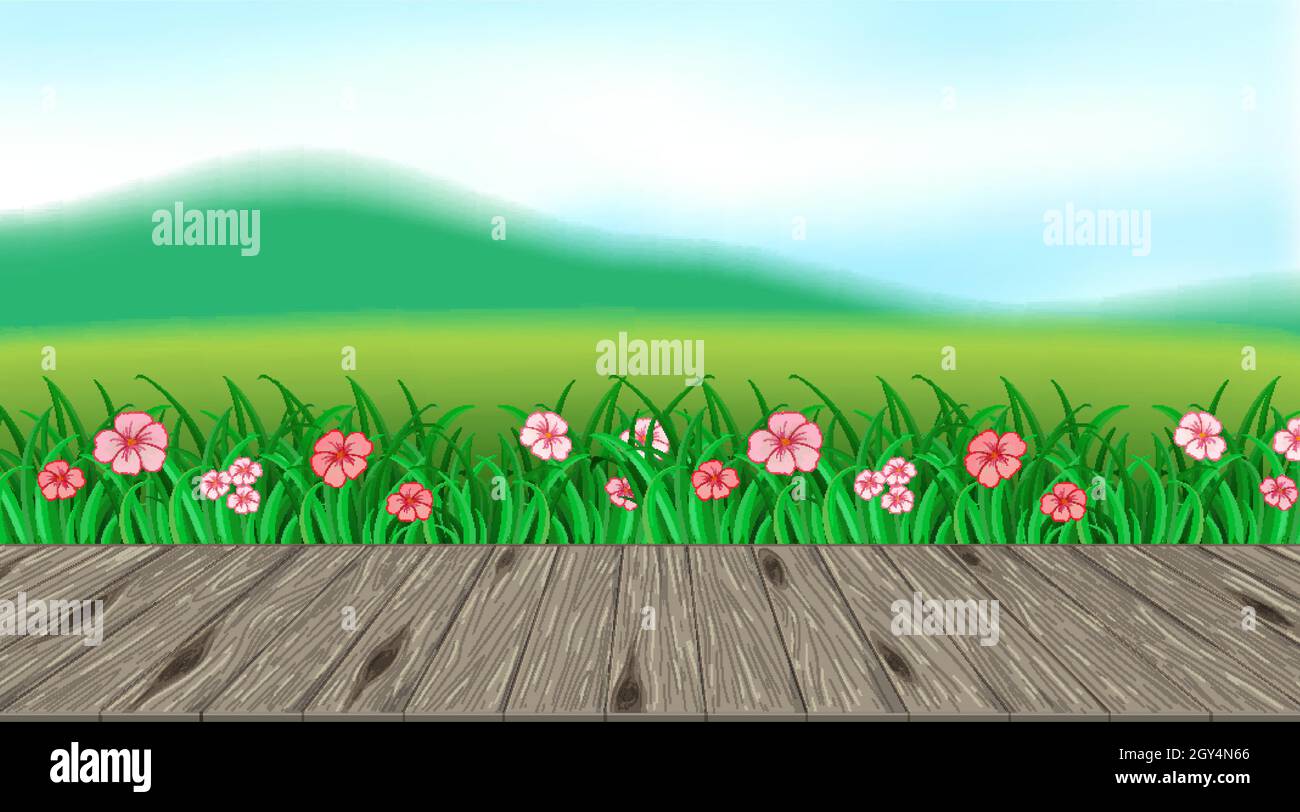 Beautiful outdoor nature scene background view from porch illustration ...