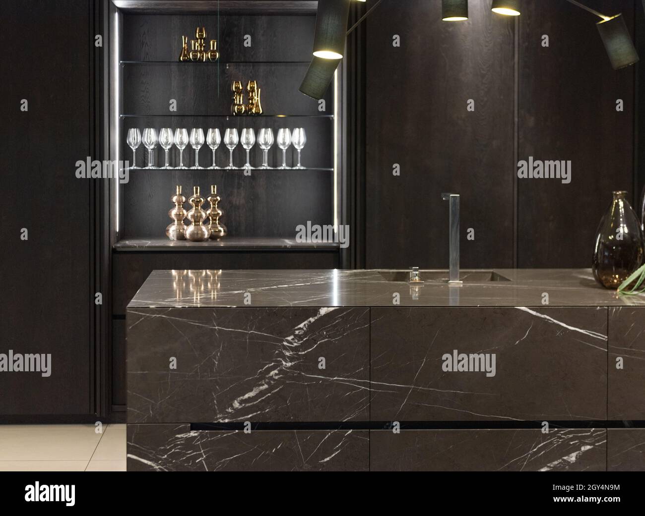 Luxury Hi-end Kitchen Counter with Accessories Stock Photo - Alamy