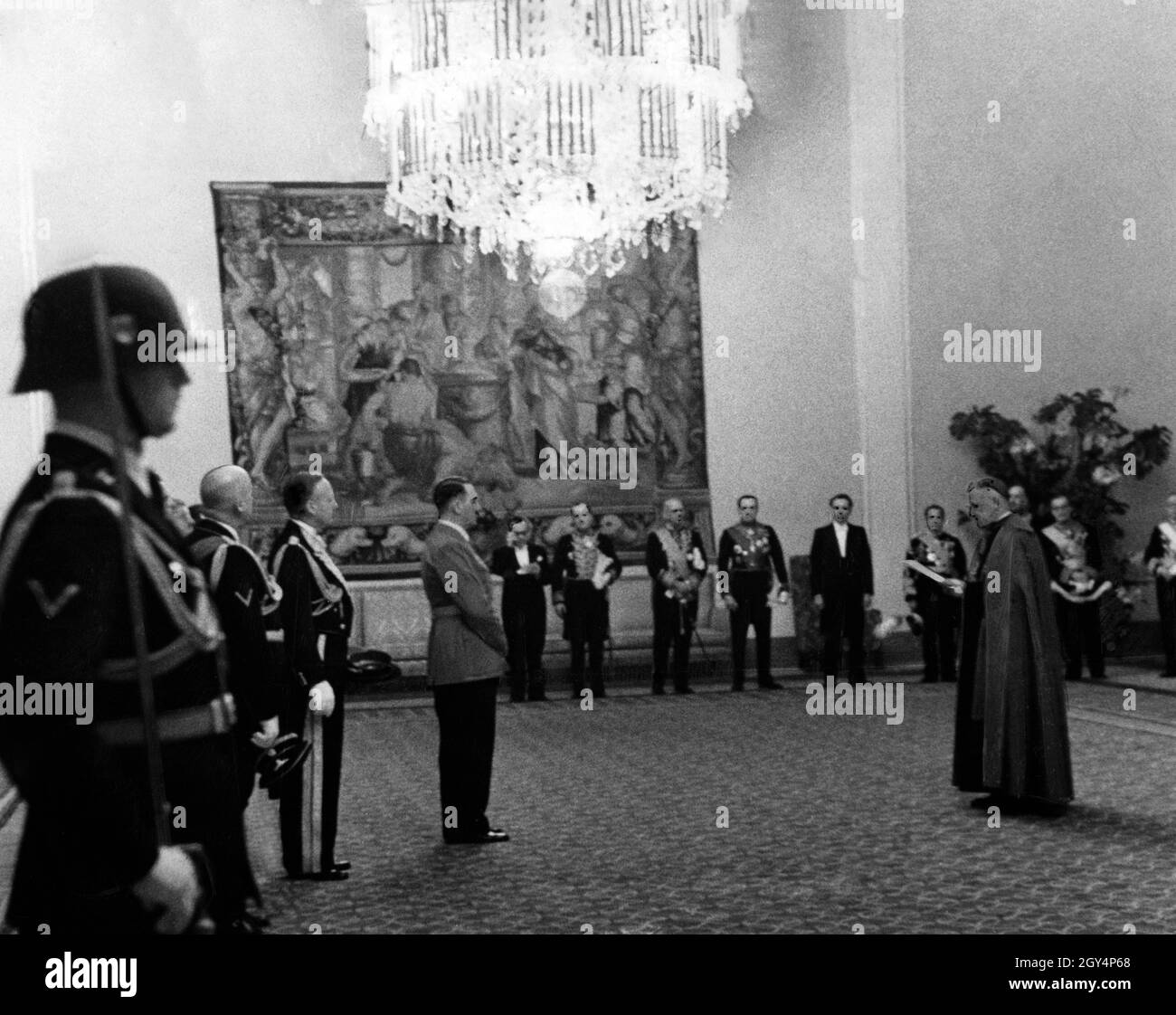 Adolf Hitler receives the diplomatic corps in solemn surroundings at ...