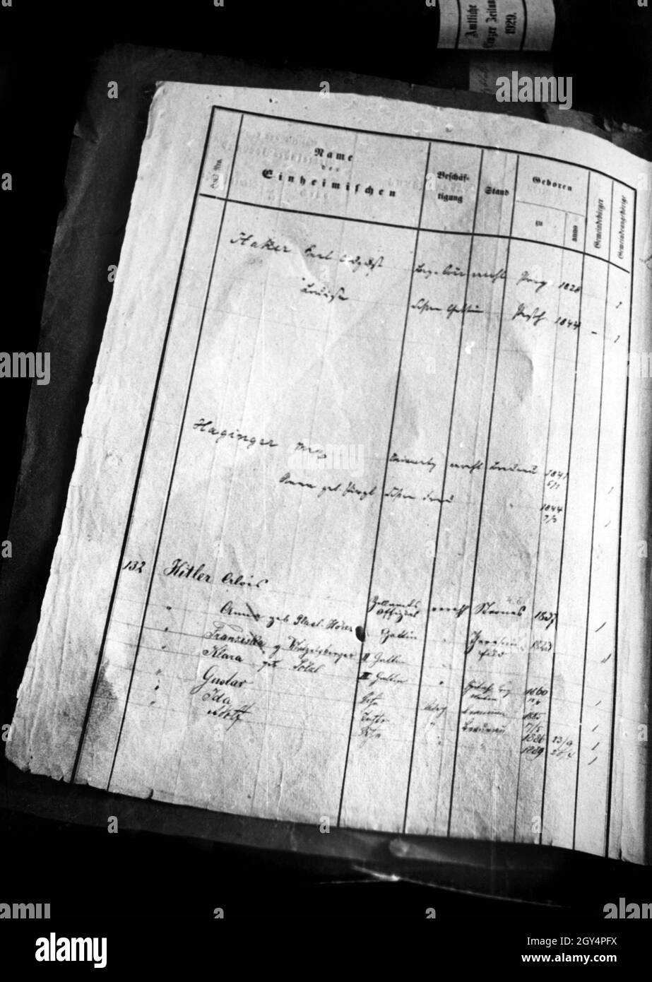 The registration of Adolf Hitler's birth on 20.04.1889 in the registry ... The registration of Adolf Hitler's birth on 20.04.1889 in the registry ...