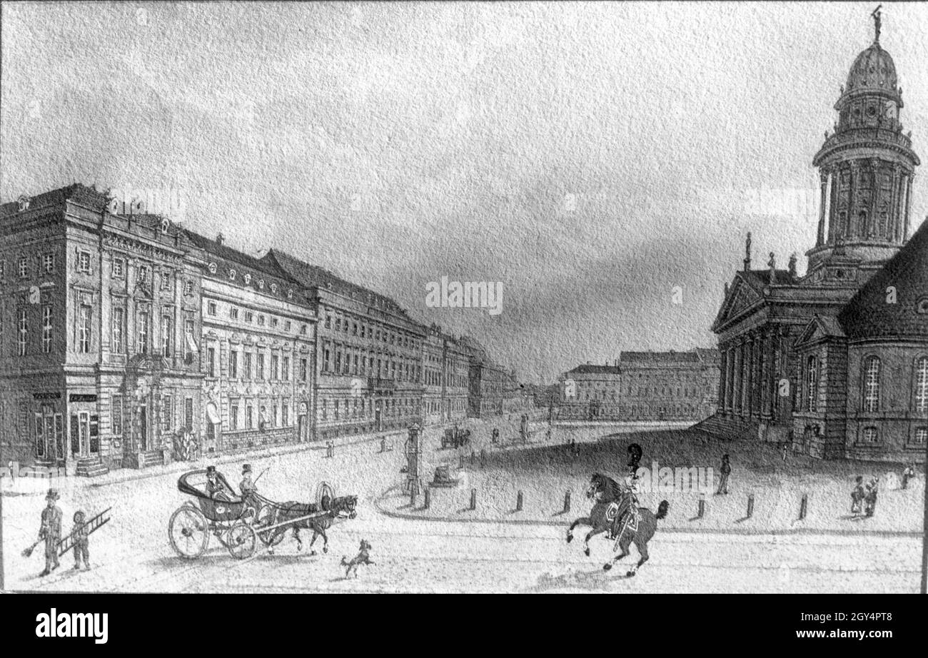 The painting shows the French Cathedral at the Gendarmenmarkt in Berlin ...