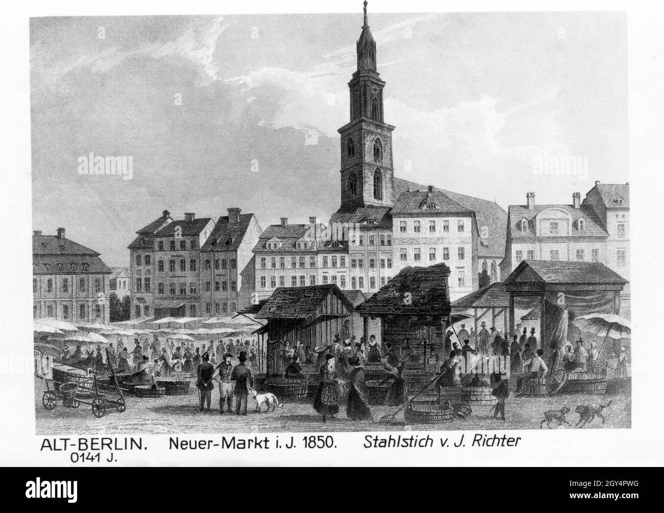 This steel engraving by J. Richter shows the Neuer Markt in the centre ...