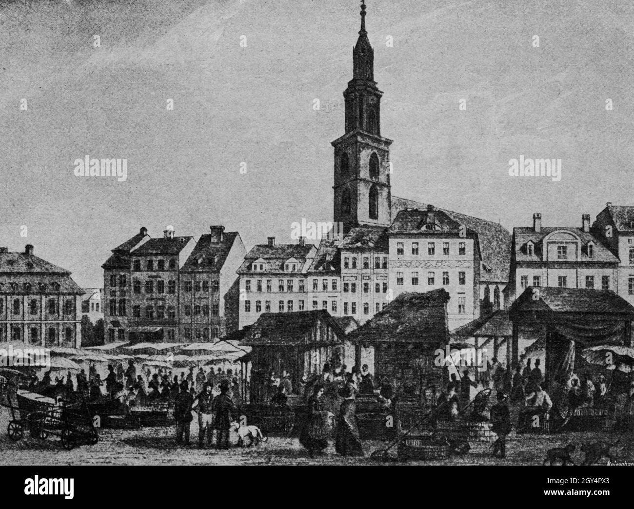 This steel engraving by J. Richter shows the Neuer Markt in the centre ...