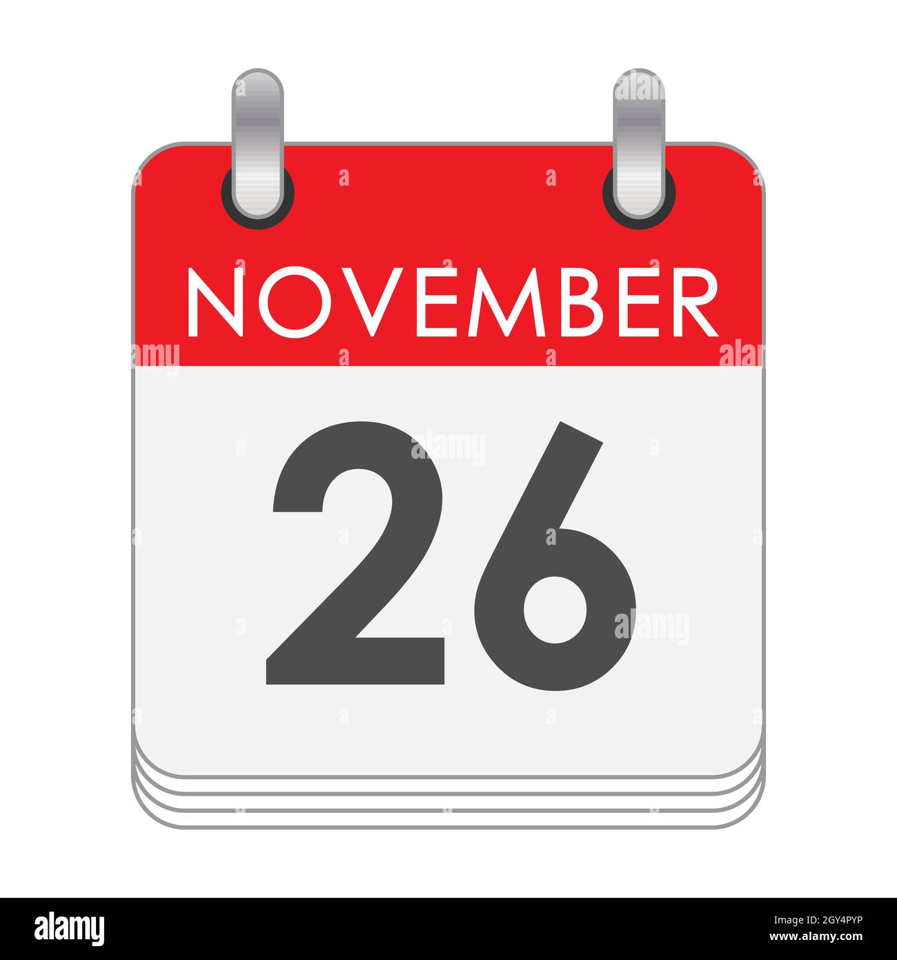 November 26. A leaf of the flip calendar with the date of November 26 ...