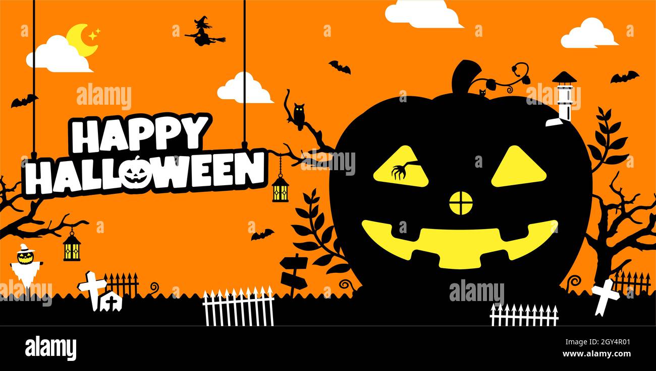 Halloween motif pumpkin house banner illustration Stock Vector Image ...