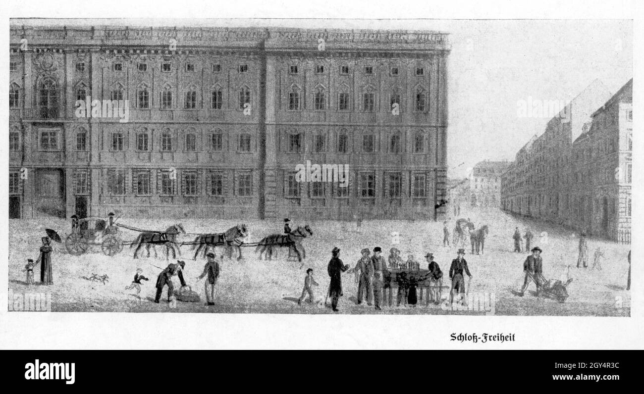 This drawing shows the houses on Schloßfreiheit (right) and the Berlin ...