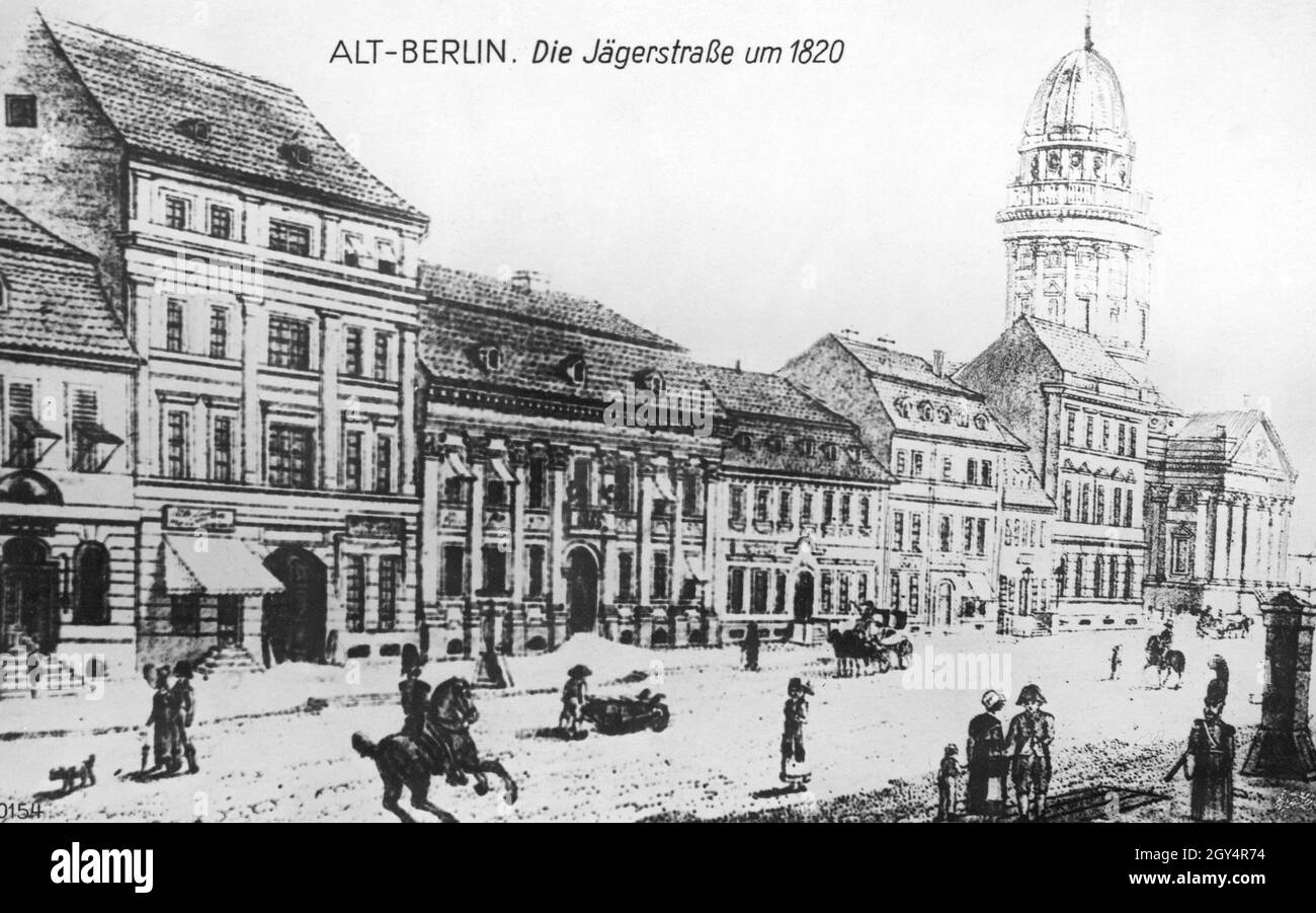 The drawing shows the Jägerstraße and the French Cathedral in Berlin ...