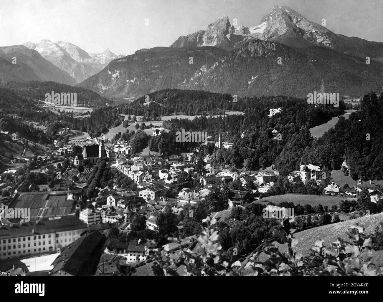 Berchtesgaden panorama with watzmann mountain Black and White Stock ...
