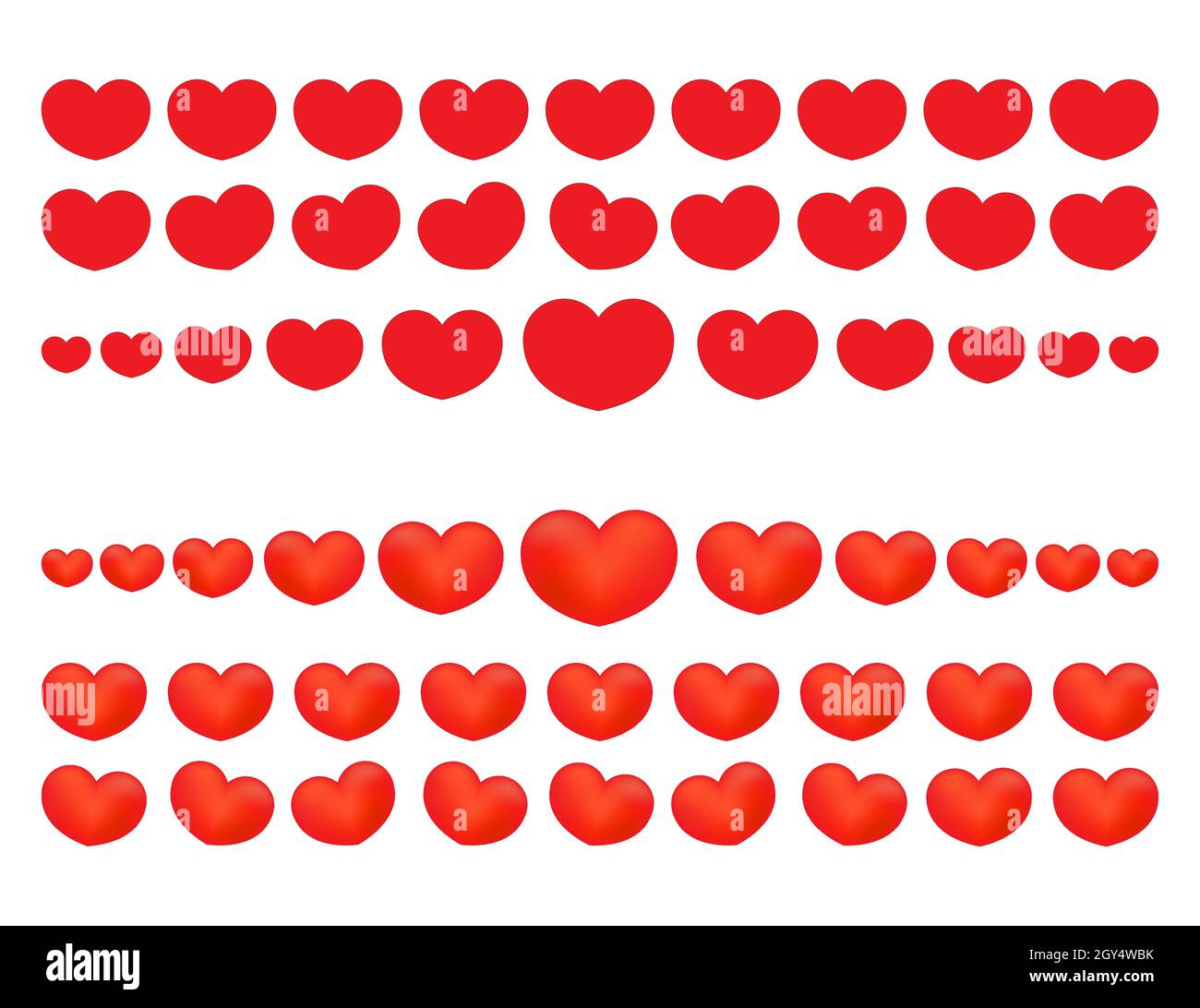 Heart symbol border or divider set. Vector illustration isolated on ...