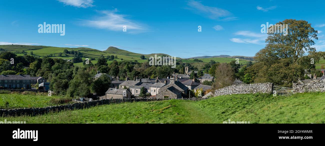 Panoramic view of Stainforth village, Yorkshire Dales, UK Stock Photo ...