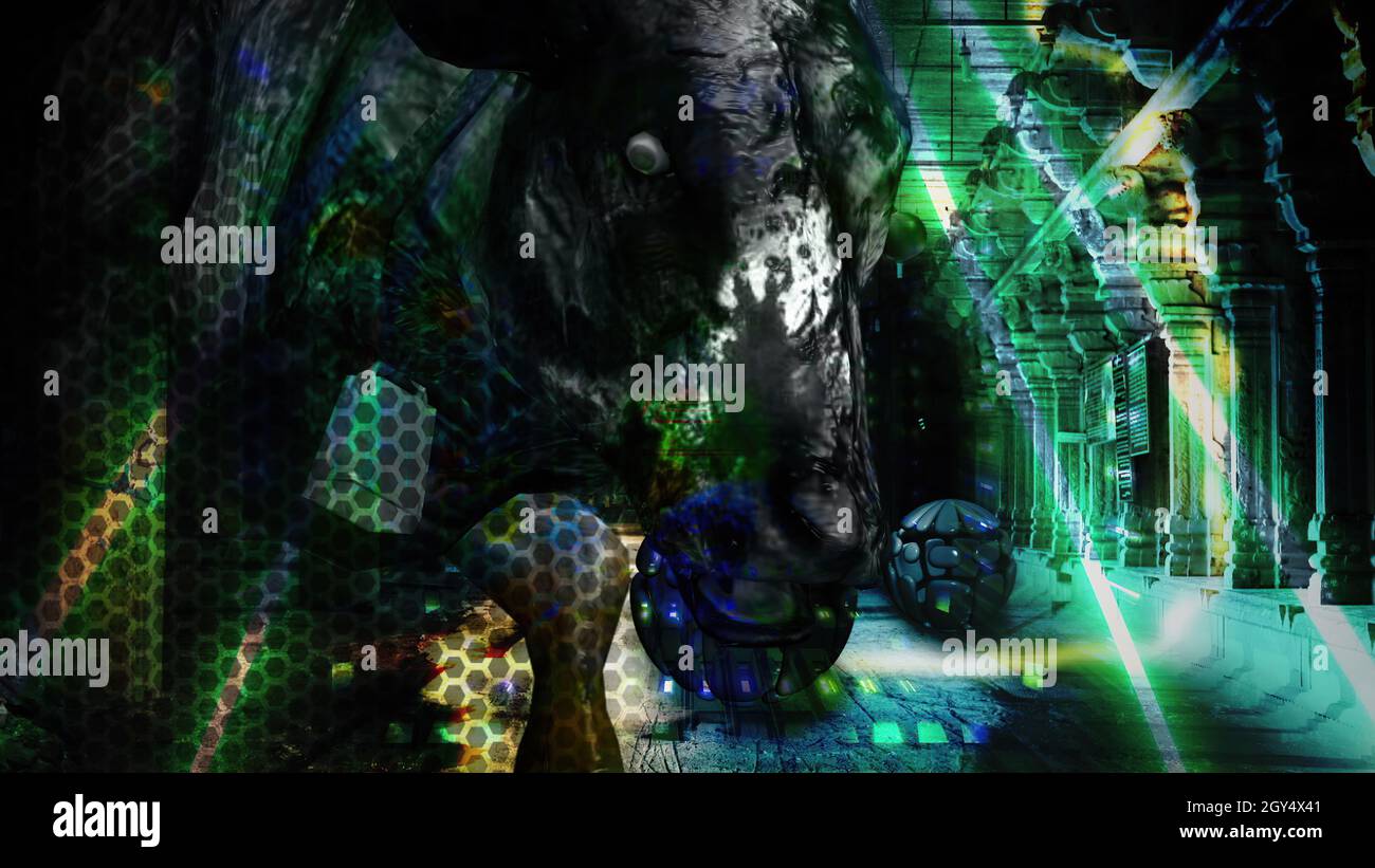 3d illustration - Horror cow Zombie With Effects Stock Photo - Alamy