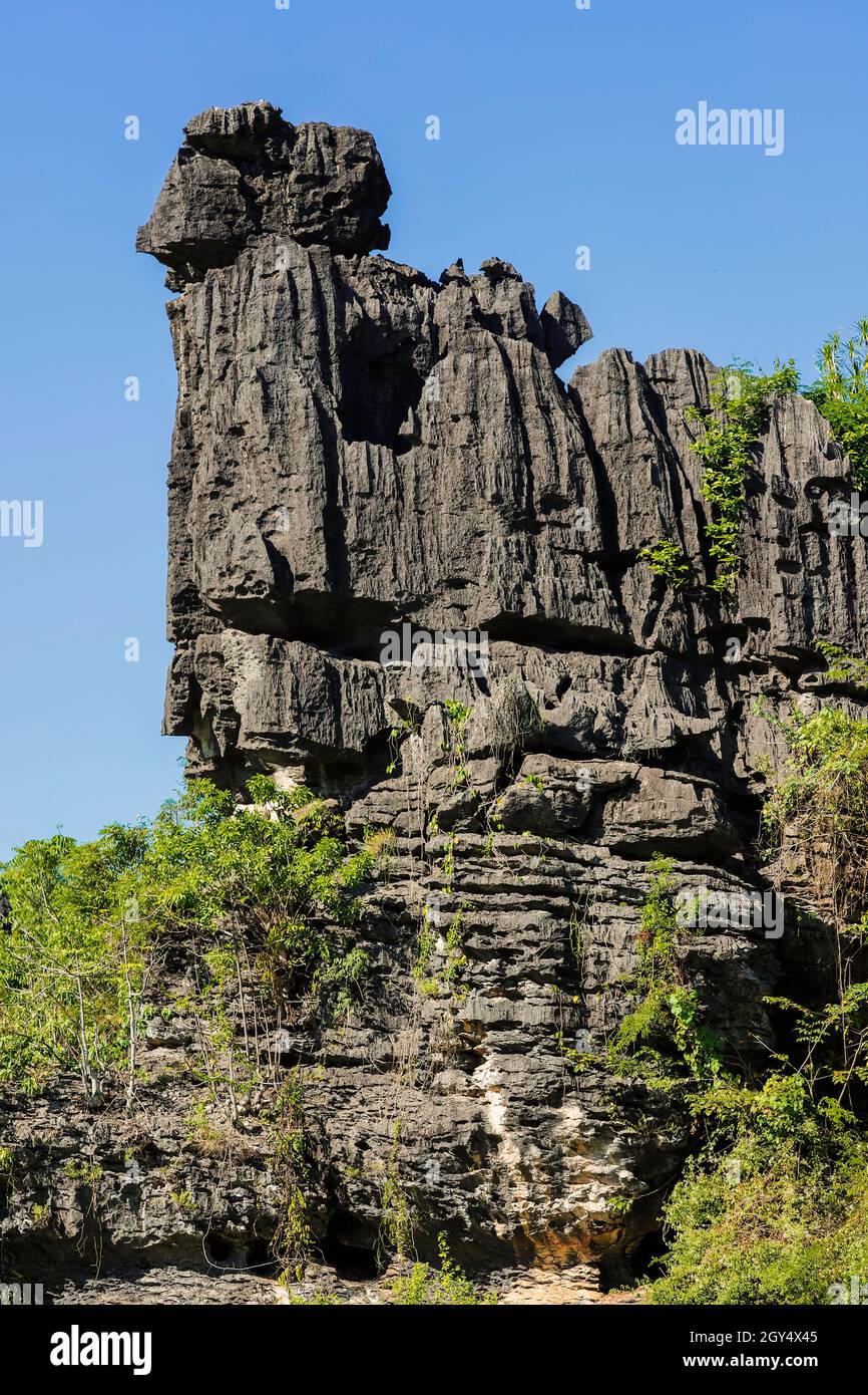 Highly eroded outcrop of limestone rock strata in this scenic UNESCO ...