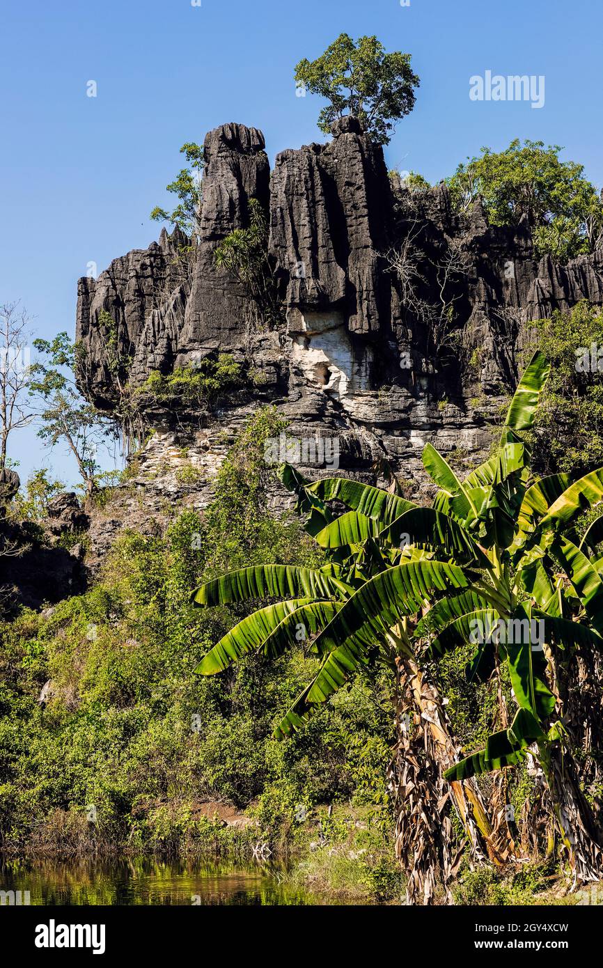 Highly eroded outcrop of limestone rock strata in this scenic UNESCO ...