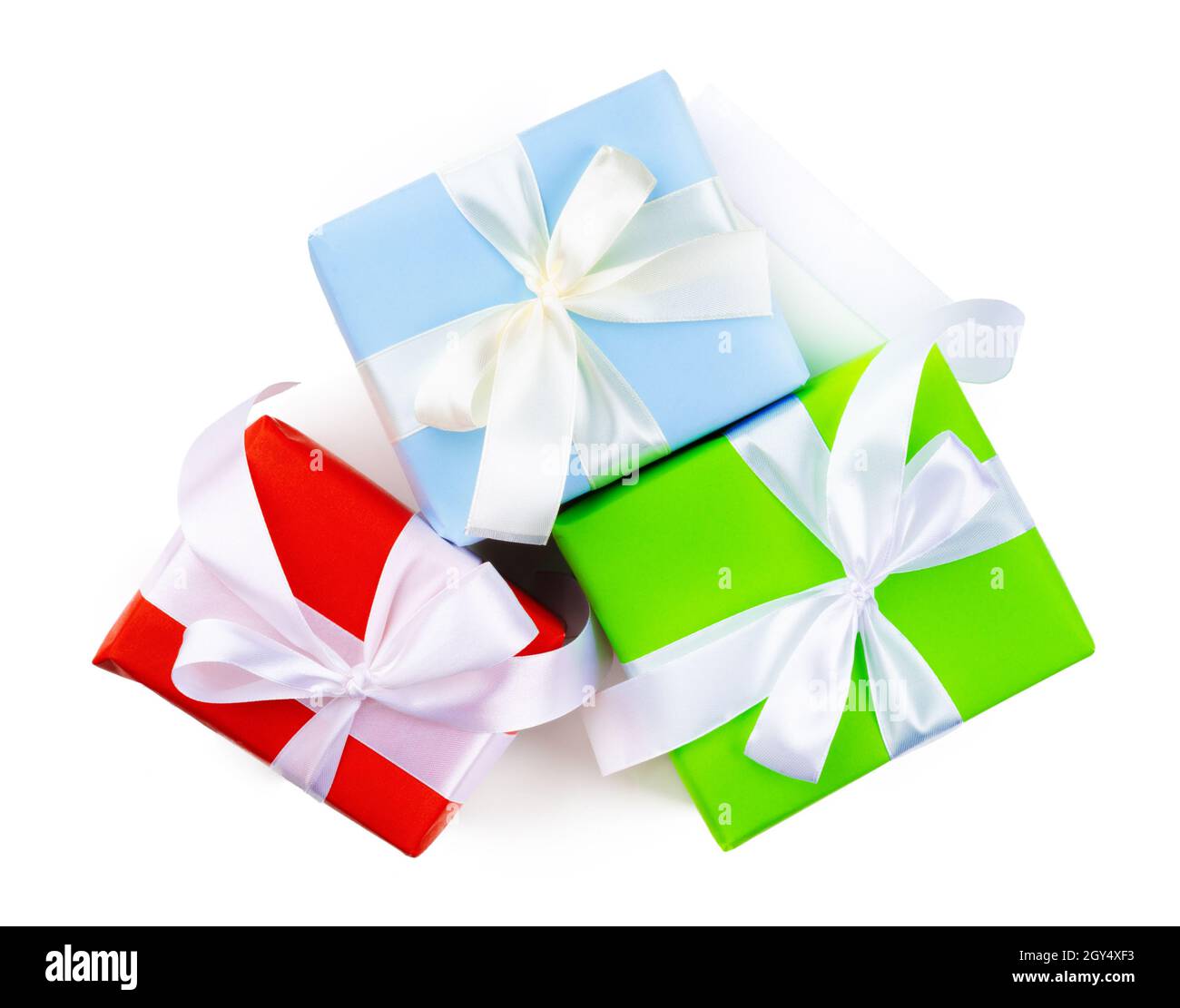 Three beautiful wrapped gifts isolated on white background Stock Photo ...