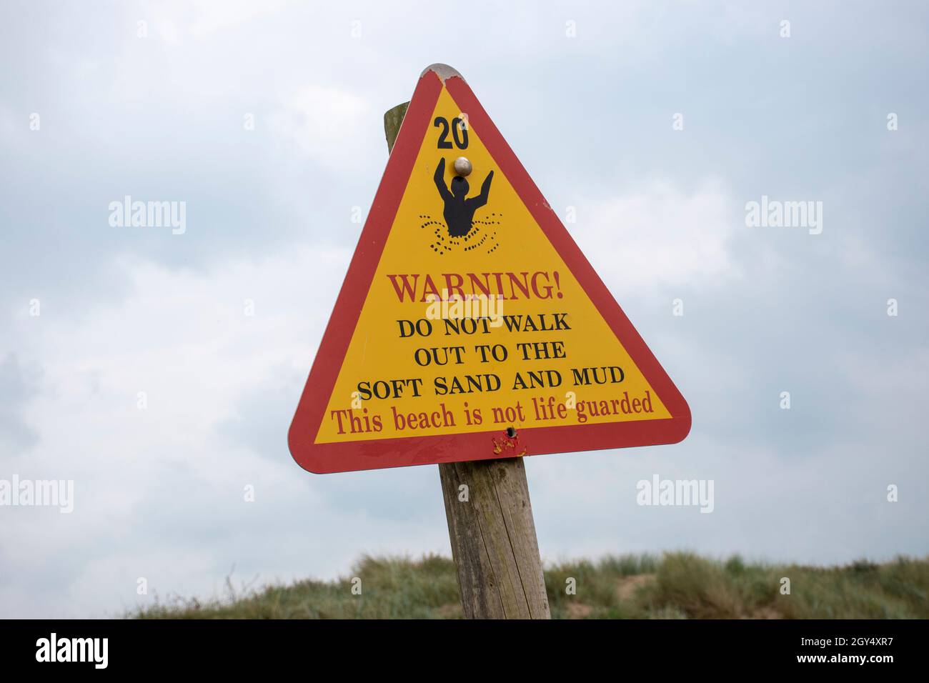 Soft sand and mud warning sign at Berrow Beach, Somerset UK Stock Photo ...