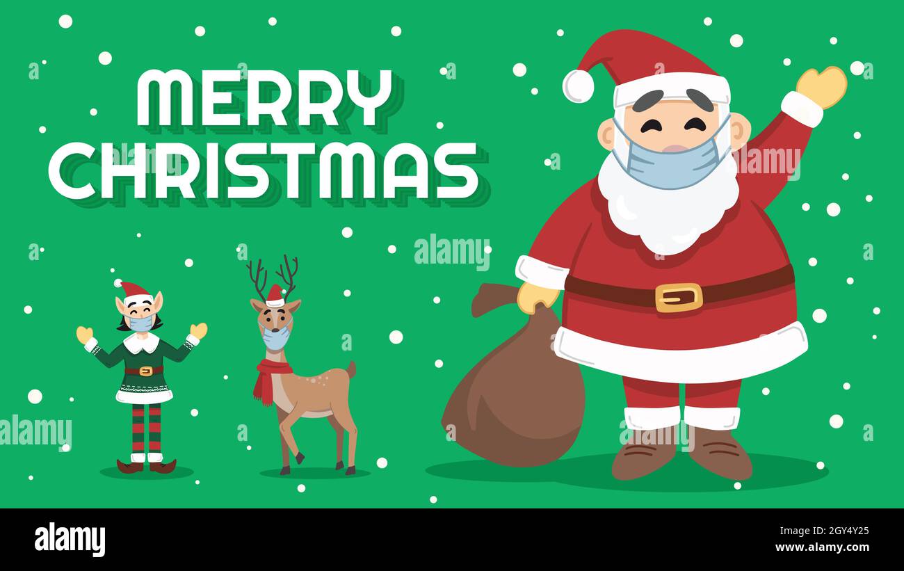 Adorable Santa Claus wearing medical face mask while distributing gifts ...