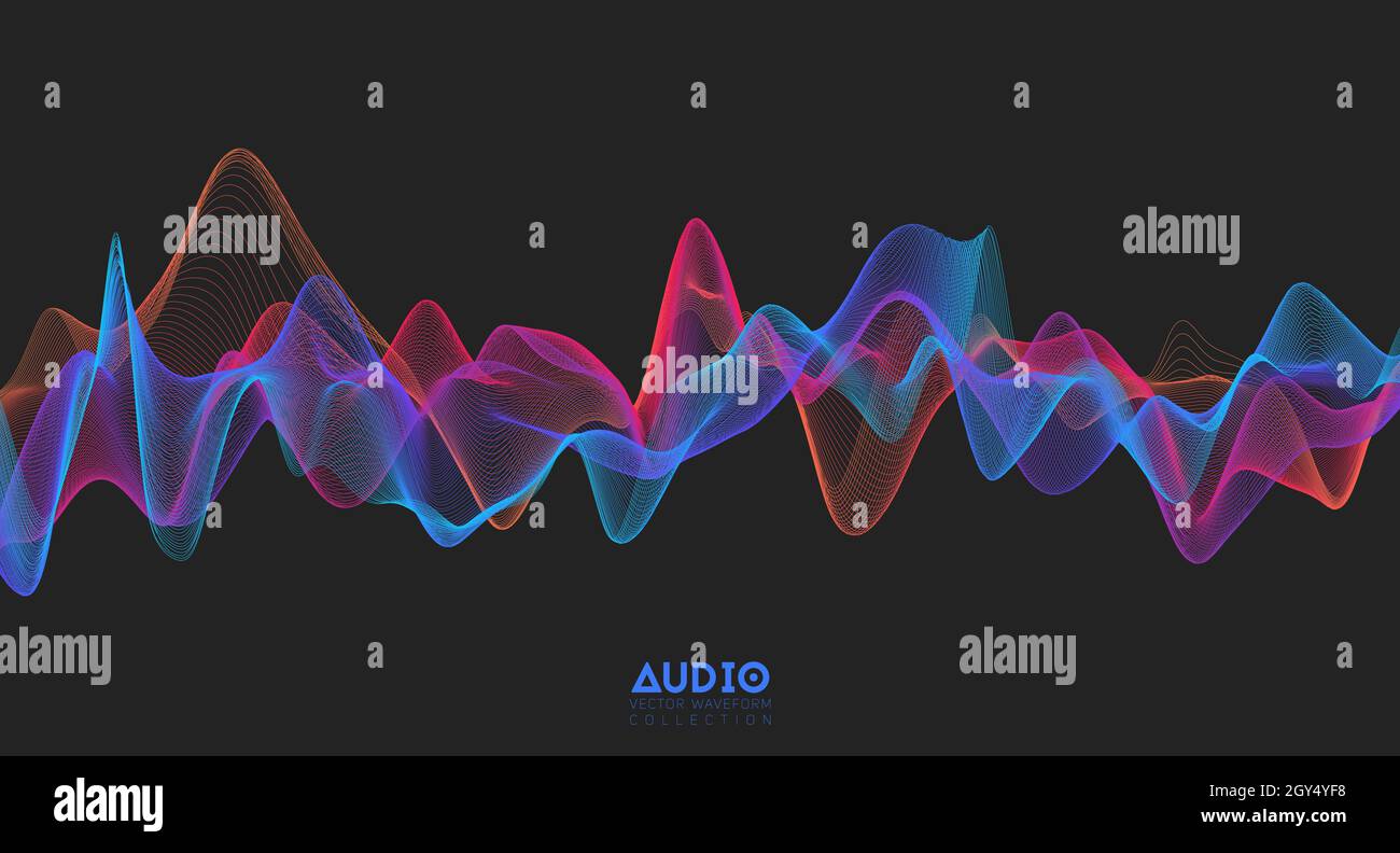 3d audio soundwave. Colorful music pulse oscillation. Glowing impulse ...