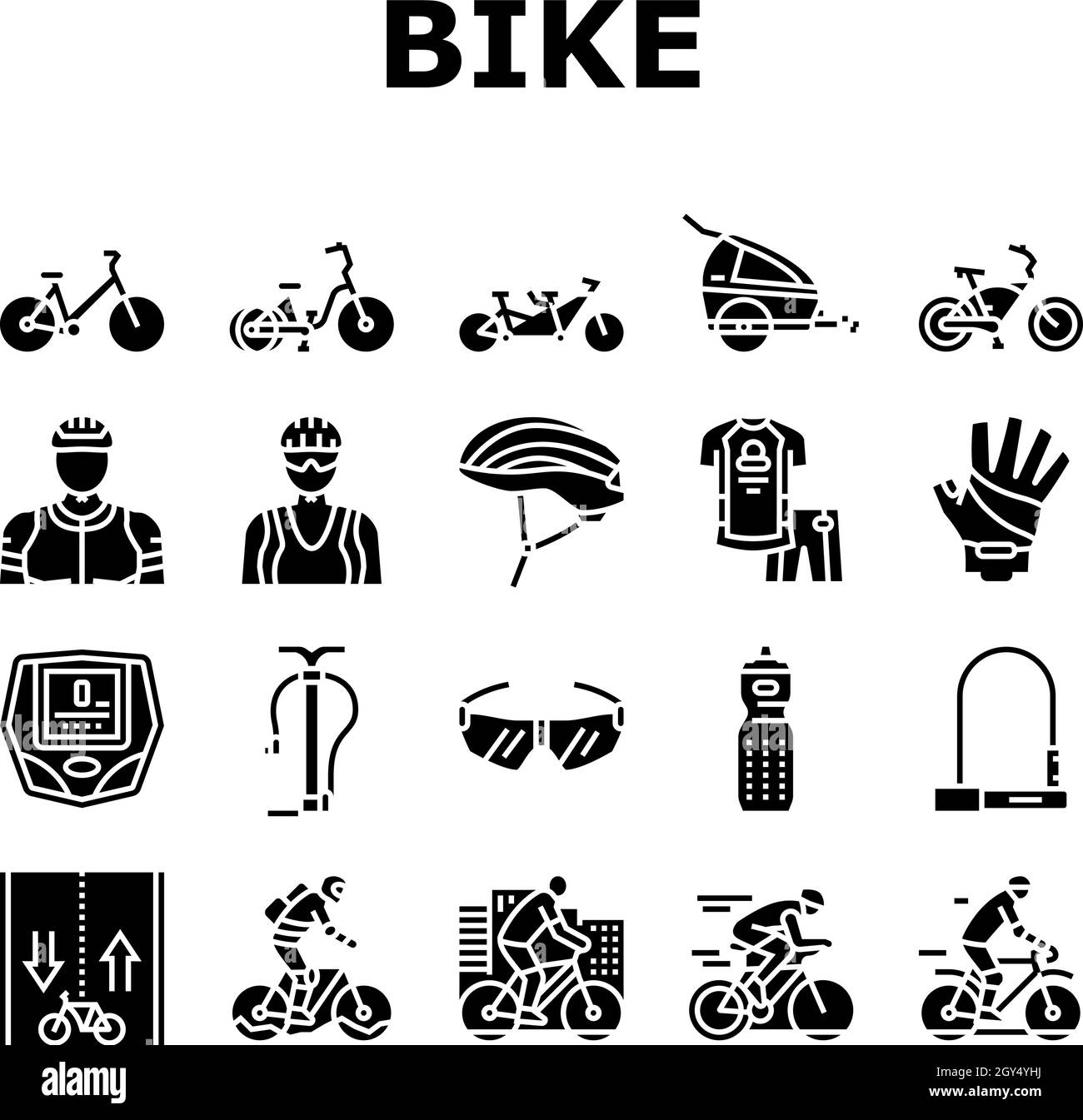 Bike Transport And Accessories Icons Set Vector Stock Vector Image ...