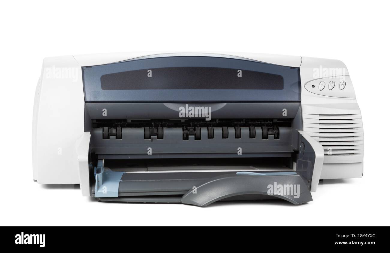 Laser home printer isolated on white background Stock Photo - Alamy