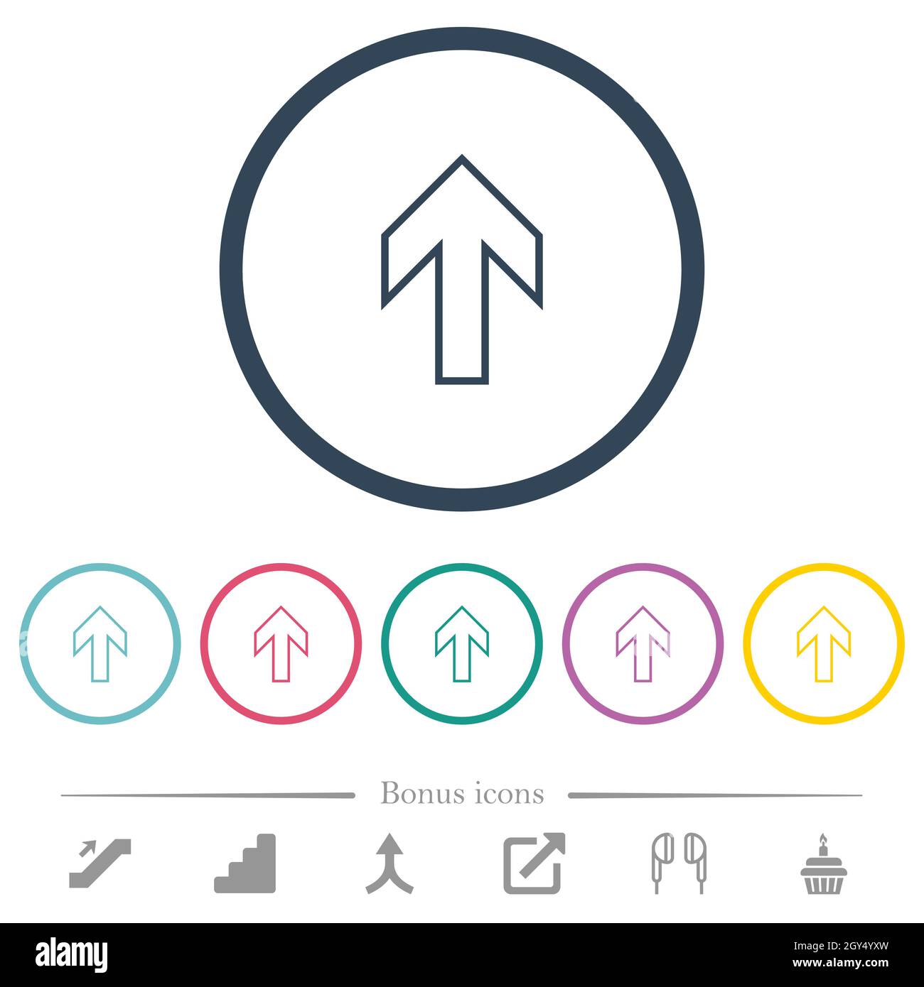 Up arrow outline flat color icons in round outlines. 6 bonus icons ...