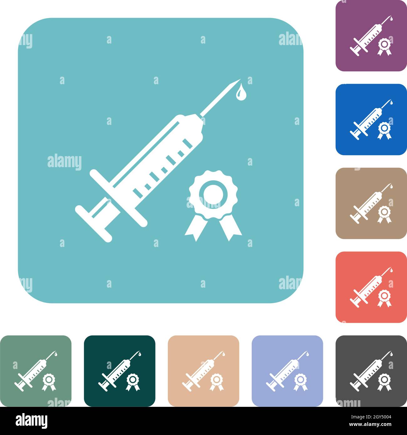 Certified vaccine white flat icons on color rounded square backgrounds ...