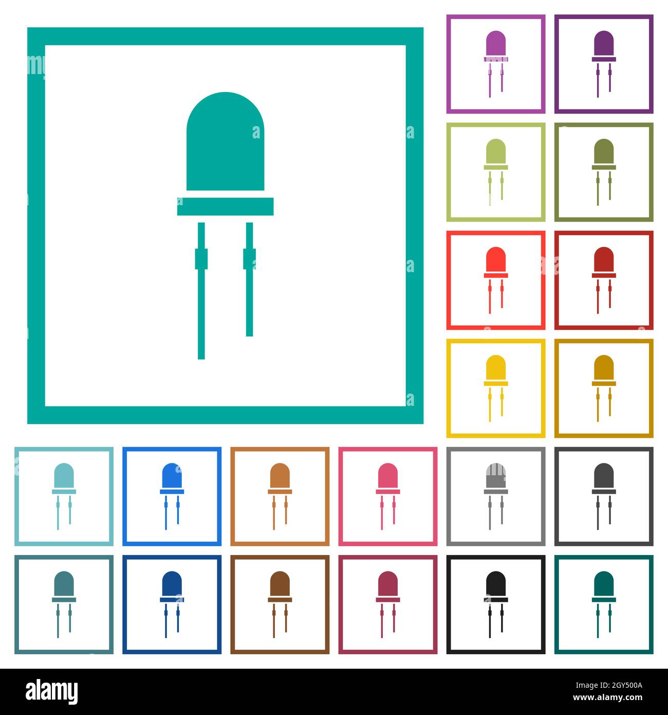 Light Emitting Diode flat color icons with quadrant frames on white ...