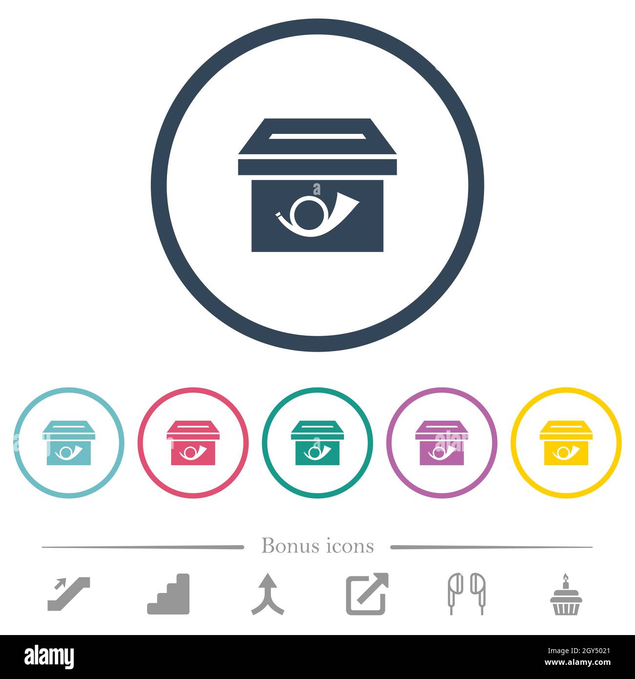 Post box solid flat color icons in round outlines. 6 bonus icons ...