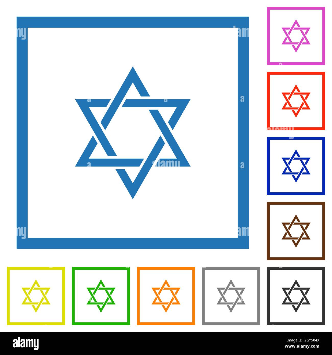 Star of David flat color icons in square frames on white background ...