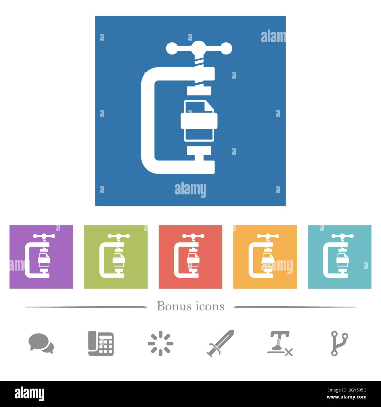 File compression solid flat white icons in square backgrounds. 6 bonus ...