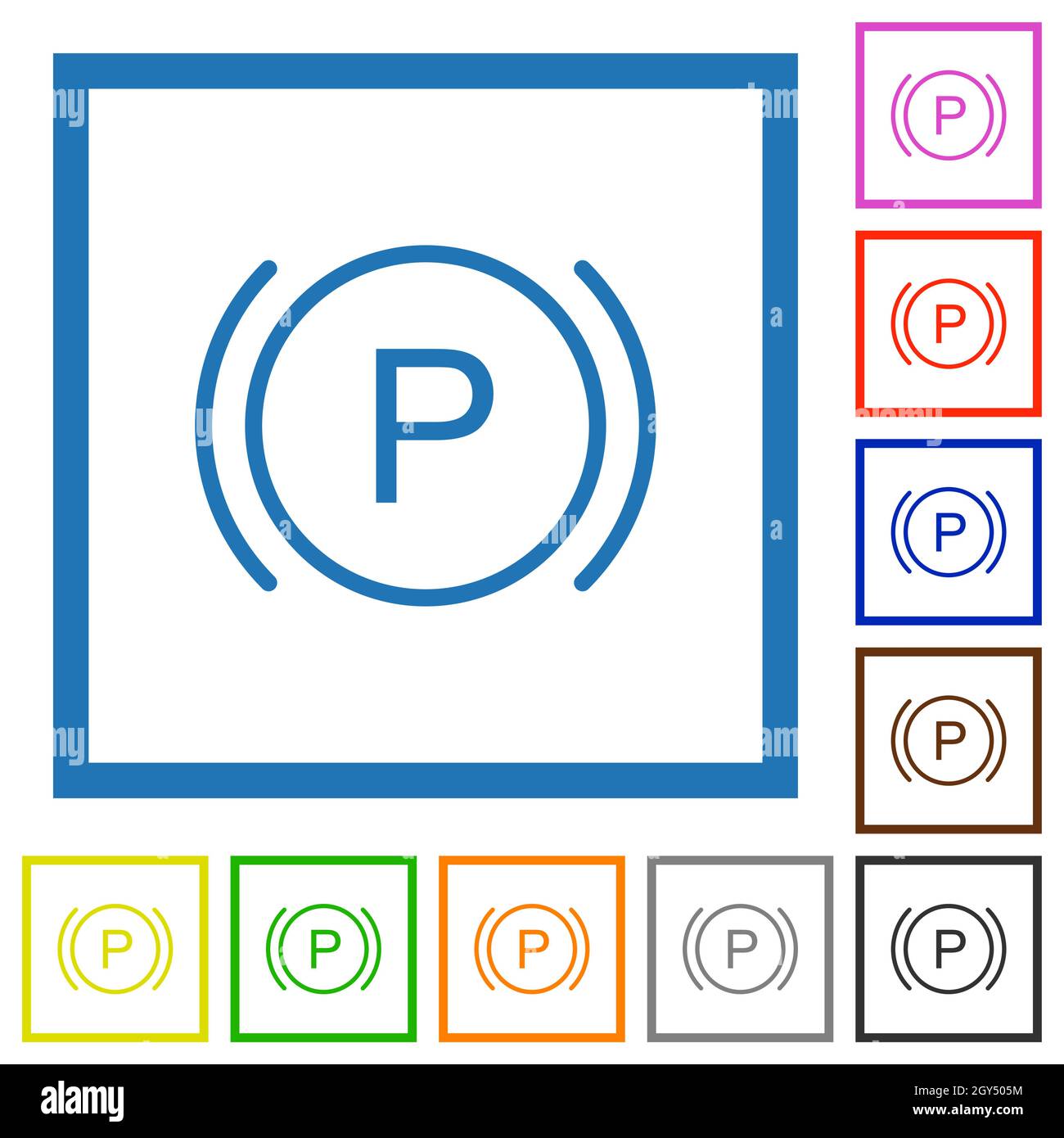 Car dashboard brake warning indicator flat color icons in square frames ...