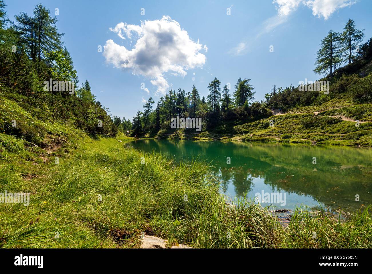 Fantastic summer view of the mountain lake Märchensee, literally fairy ...