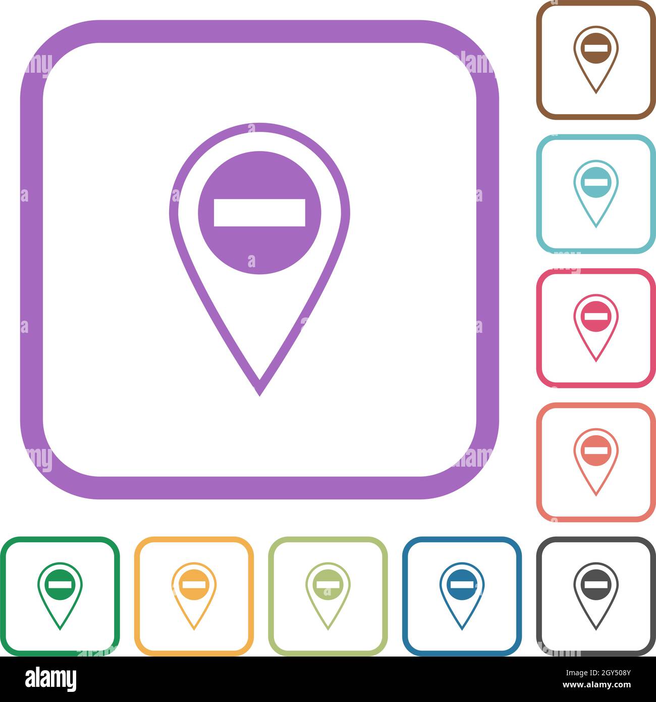 Remove GPS location simple icons in color rounded square frames on white background Stock Vector ...