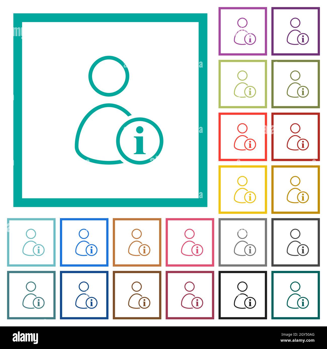 User info outline flat color icons with quadrant frames on white ...