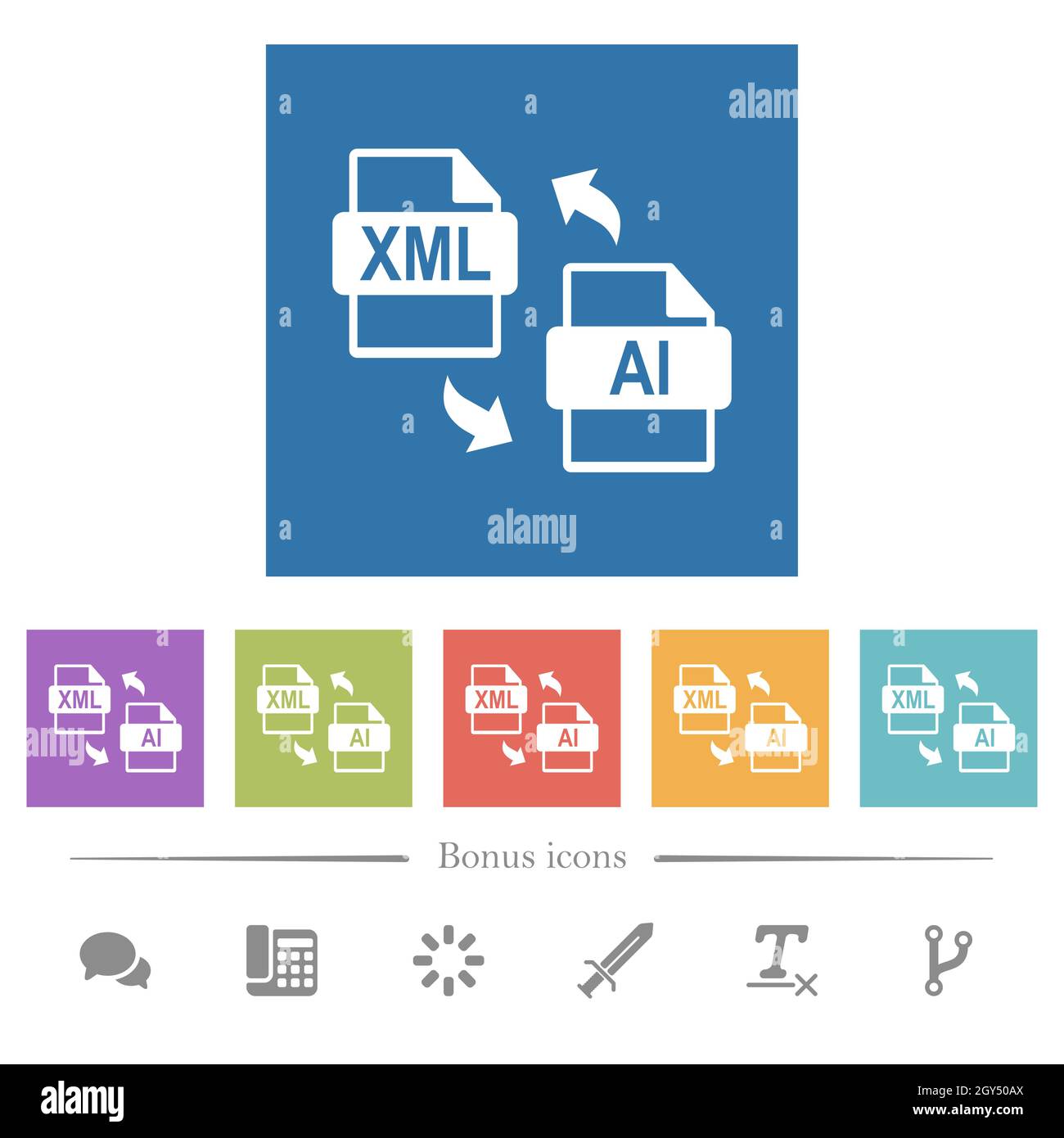 XML AI file conversion flat white icons in square backgrounds. 6 bonus ... XML AI file conversion flat white icons in square backgrounds. 6 bonus ...