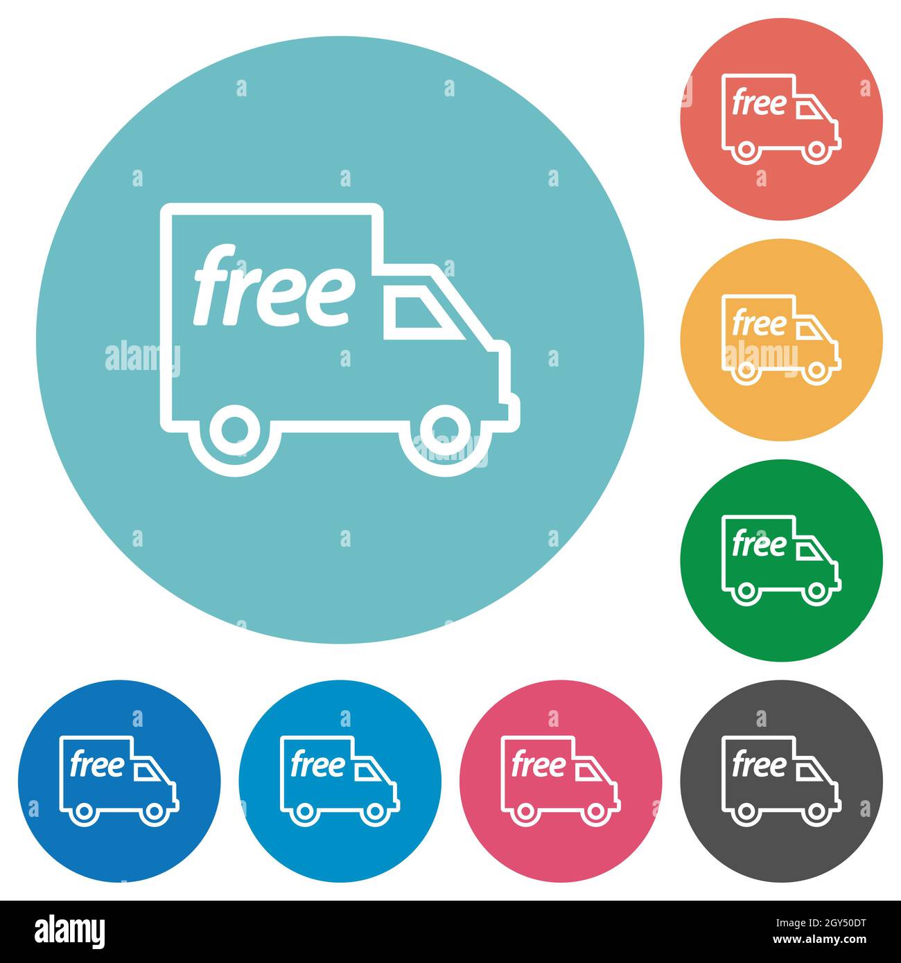 Free shipping outline flat white icons on round color backgrounds Stock ...