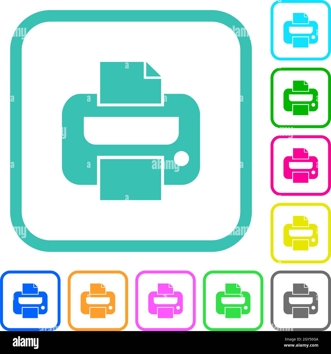 Printer solid vivid colored flat icons in curved borders on white ...