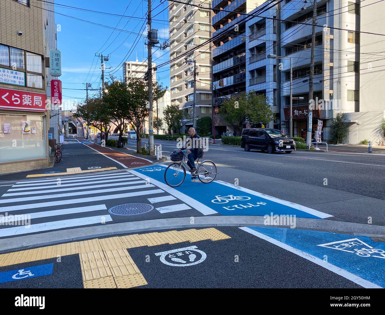 Tokyo, Japan - 17 November 2019: Bicycle and pedestrian lane on the ...