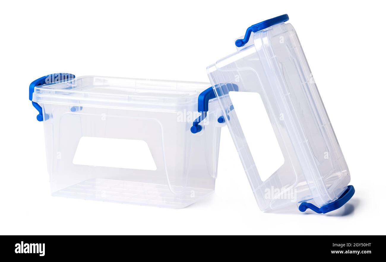 Transparent plastic box isolated on white background Stock Photo - Alamy